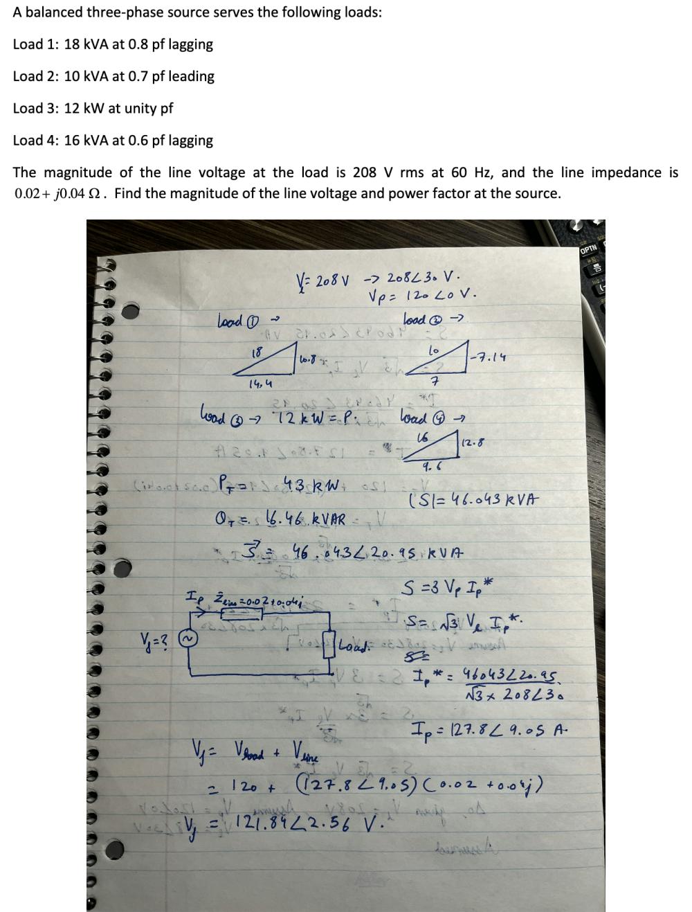 Solved A balanced three-phase source serves the following | Chegg.com