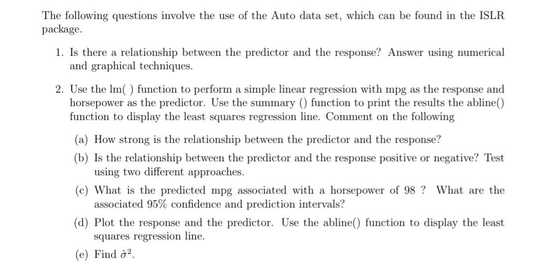 Solved The following questions involve the use of the Auto | Chegg.com