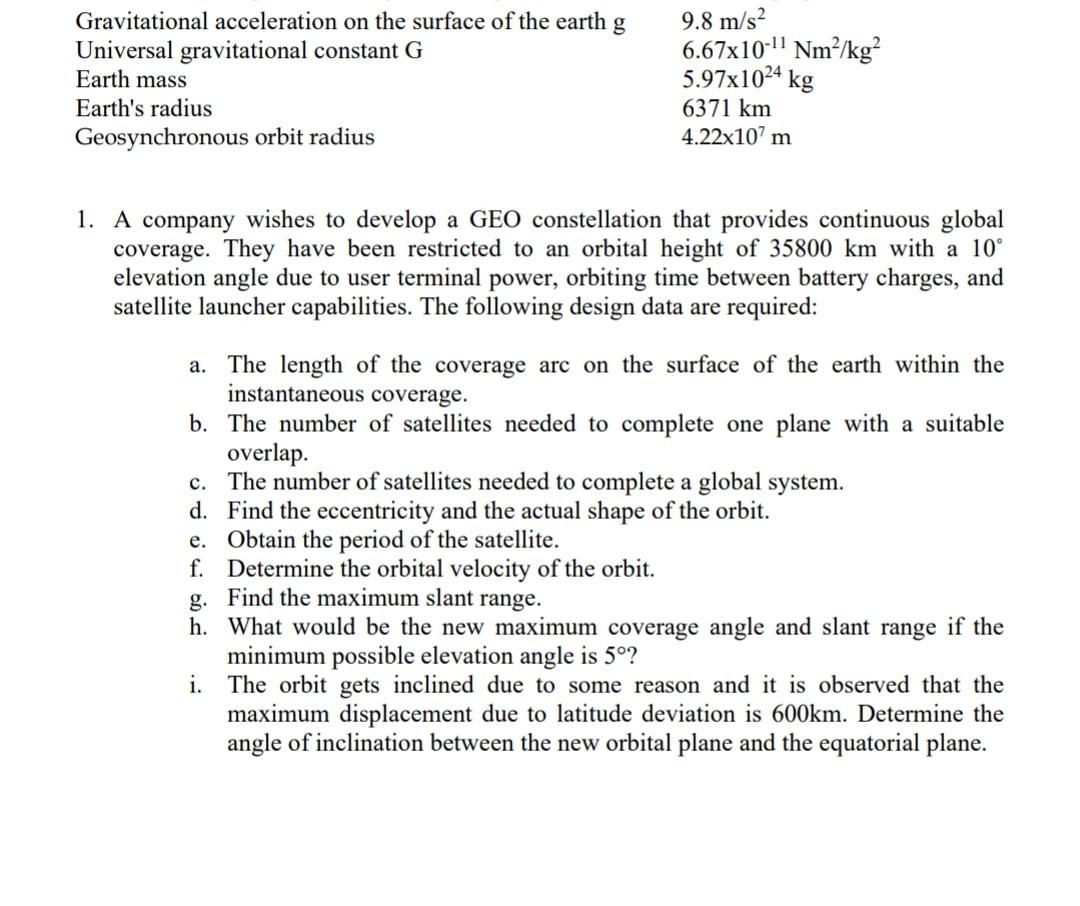 Solved A company wishes to develop a GEO constellation that | Chegg.com