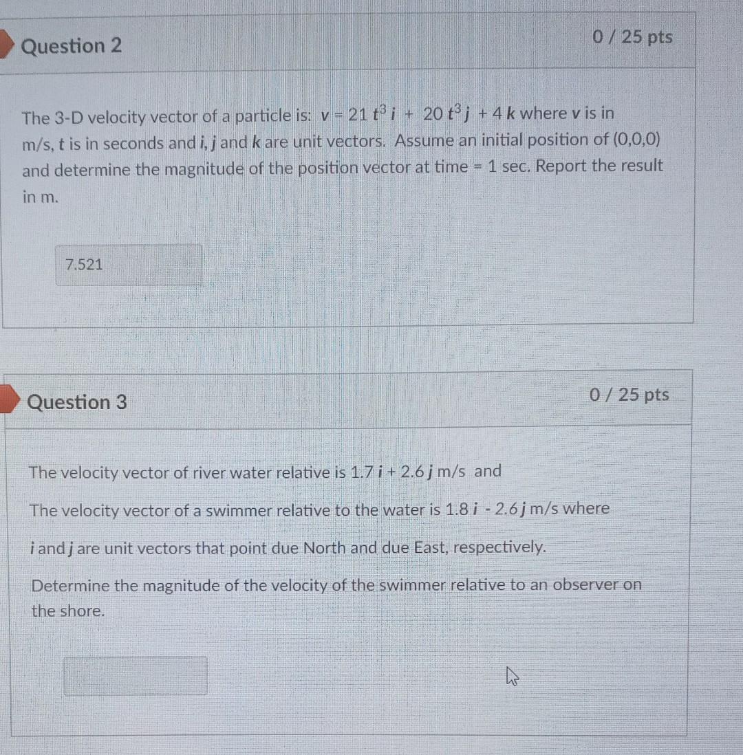 Solved The 3-D velocity vector of a particle is: | Chegg.com