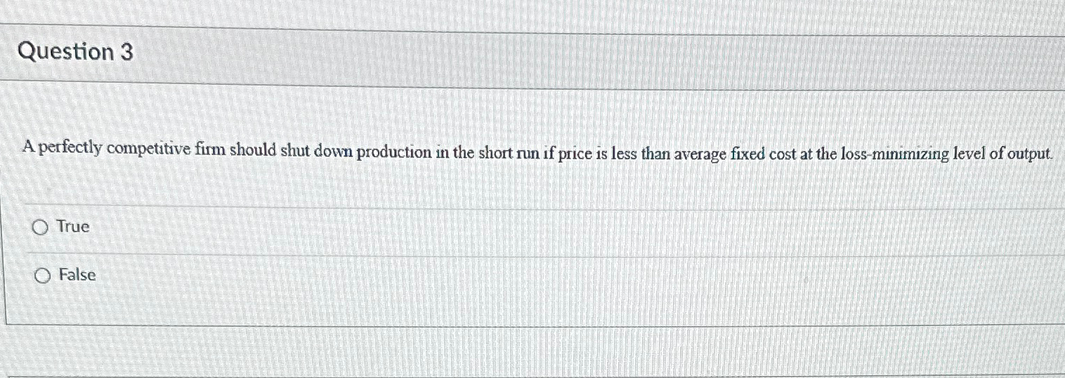 Solved Question 3A perfectly competitive firm should shut | Chegg.com