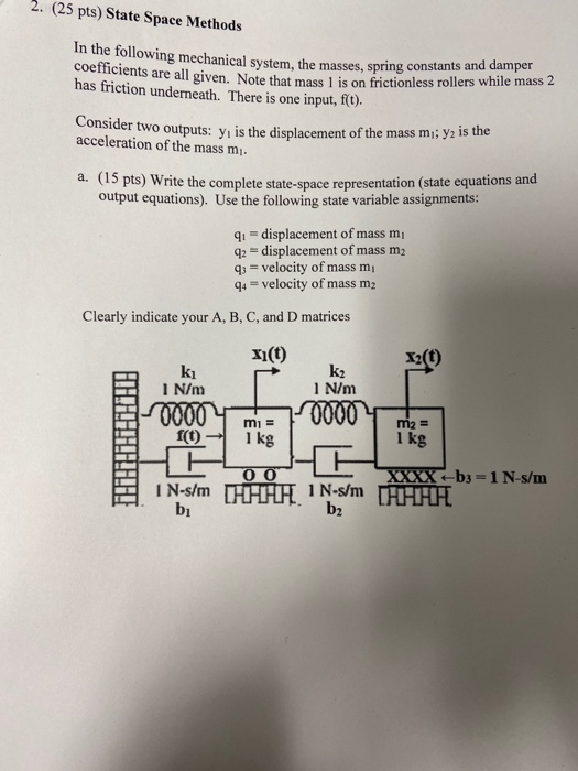 Solved 2. (25 pts) State Space Methods In the following | Chegg.com