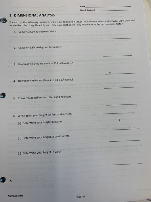 Solved Name Class & Section 2. DIMENSIONAL ANALYSIS For each | Chegg.com