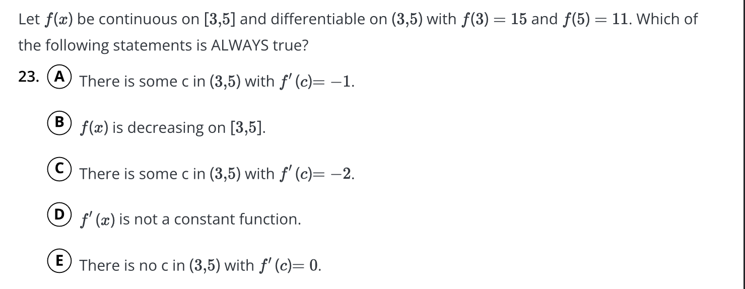Solved Let f(x) ﻿be continuous on [3,5] ﻿and differentiable | Chegg.com