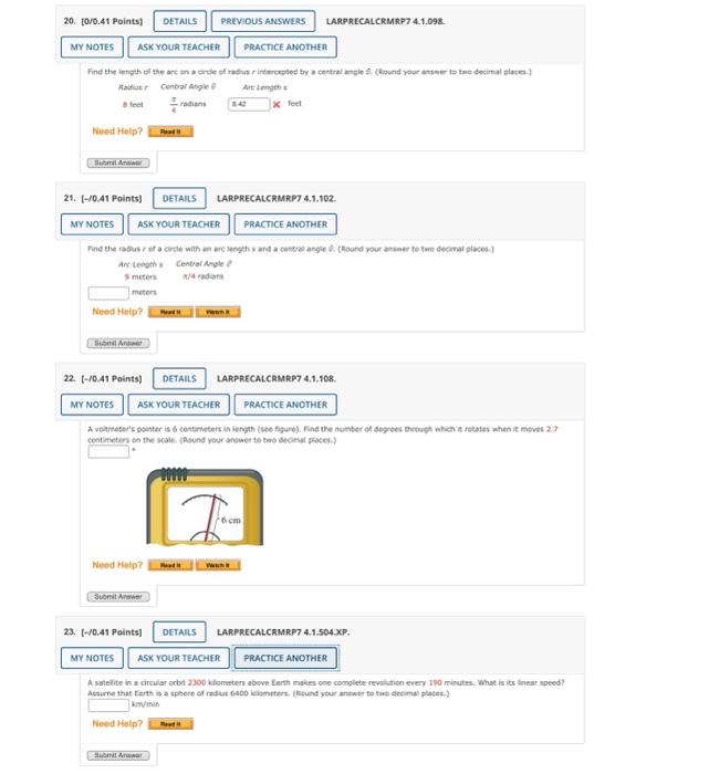 Solved s feet 4π radiant X leet 21. [-10.41 Points] | Chegg.com