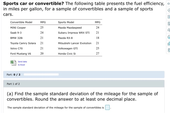 Solved Sports car or convertible? The following table | Chegg.com