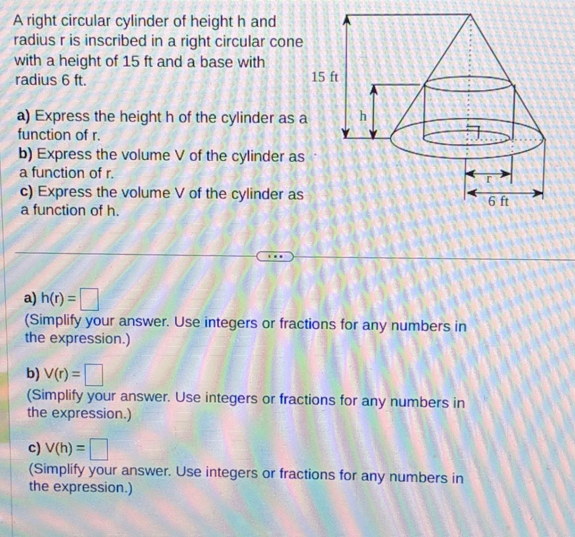 Solved A right circular cylinder of height h and radius r is | Chegg.com
