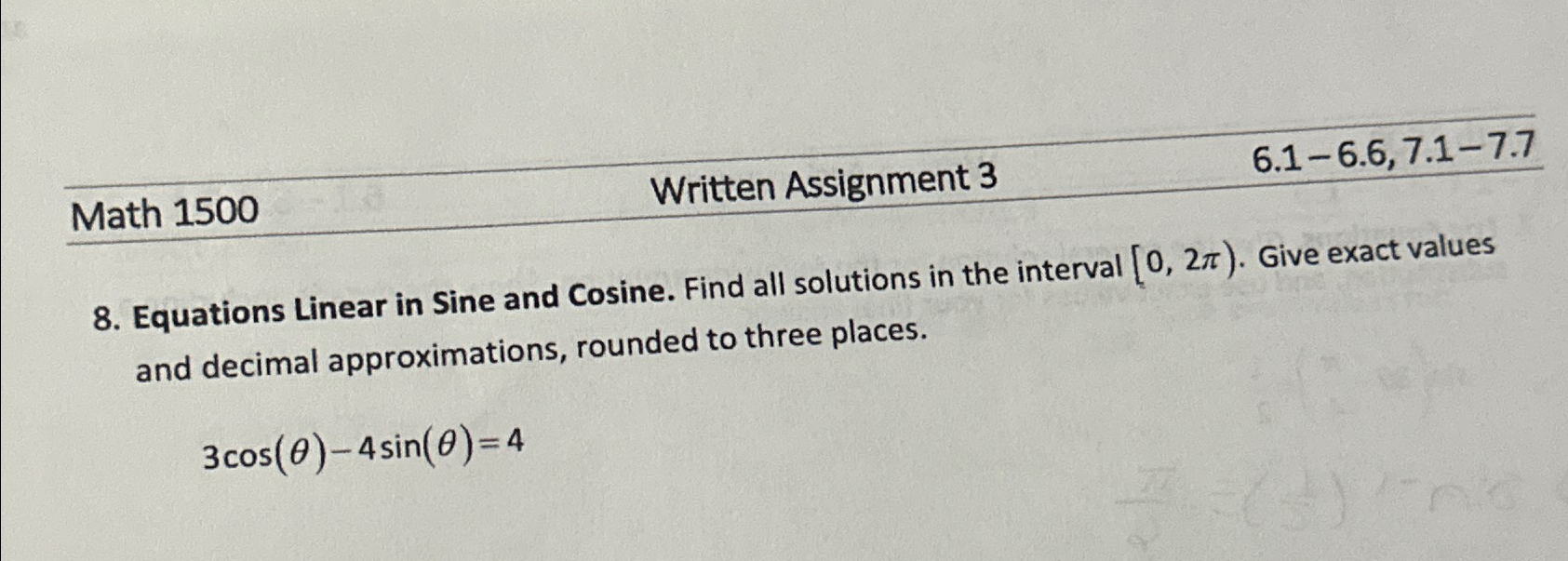 Solved Math 1500Written Assignment 36.1-6.6,7.1-7.78. | Chegg.com