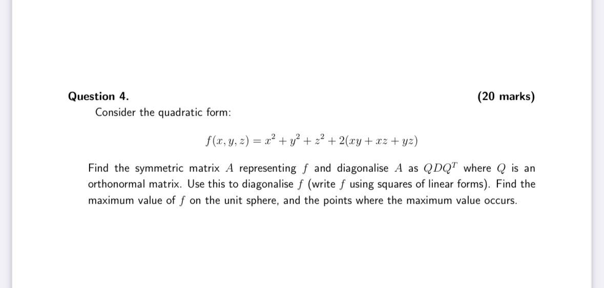 Solved Question 4.(20 ﻿marks)Consider the quadratic | Chegg.com