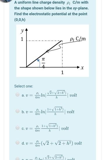Solved A uniform line charge density P, C/m with the shape | Chegg.com