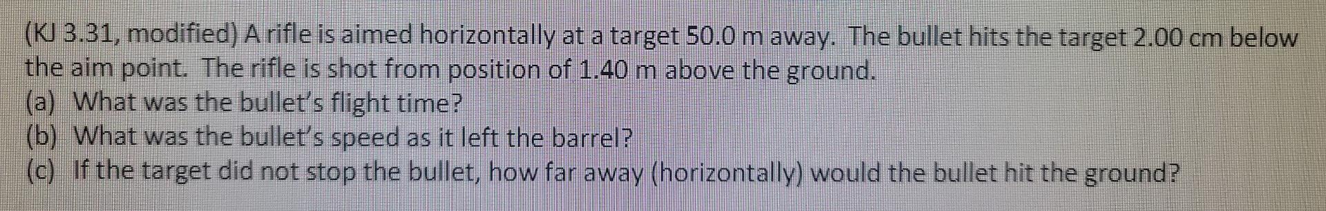 Solved (KJ 3.31, modified) A rifle is aimed horizontally at | Chegg.com