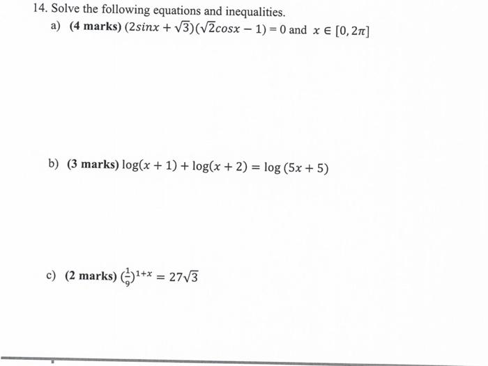 Solved 4. Solve the following equations and inequalities. a) | Chegg.com