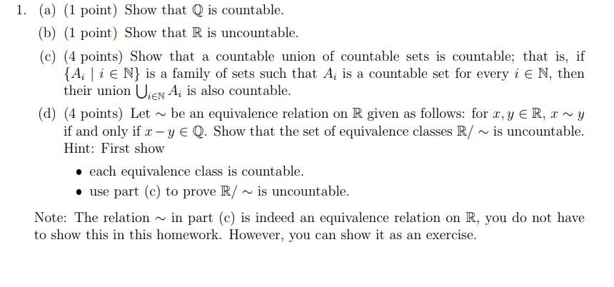 Solved 1. (a) (1 point) Show that Q is countable. (b) (1 | Chegg.com
