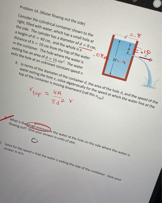 Solved Problem 14.(Water flowing out the side) Consider the | Chegg.com