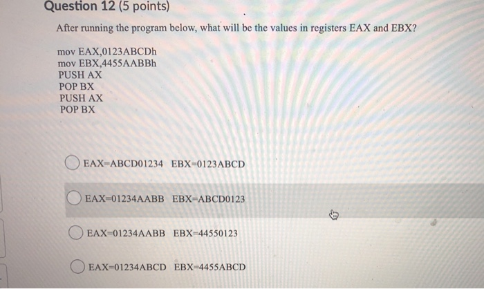 Solved Question 12 (5 points) After running the program | Chegg.com