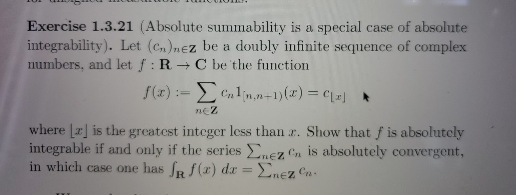 Exercise 1 3 21 Absolute Summability Is A Special