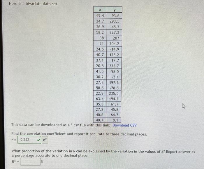 Solved Here is a bivariate data set. This data can be | Chegg.com