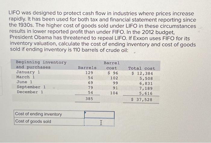 Solved LIFO was designed to protect cash flow in industries | Chegg.com