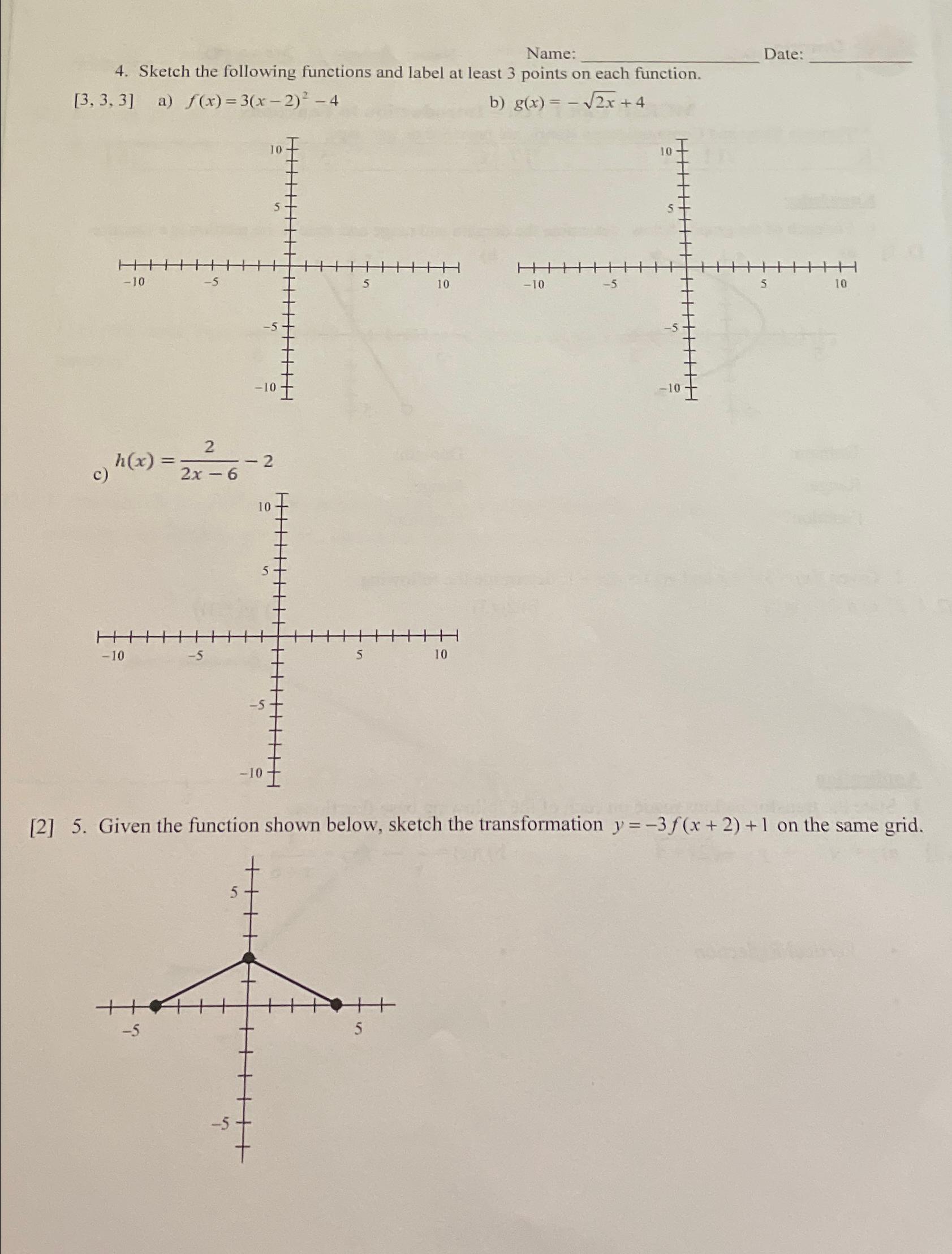 Solved NameDate:4. ﻿Sketch the following functions and label | Chegg.com