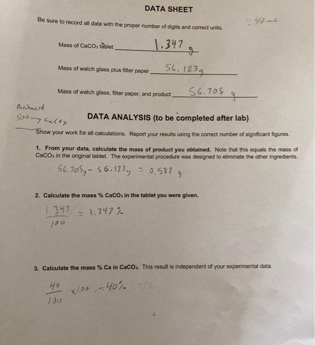 Solved DATA SHEET Be sure to record all data with the proper | Chegg.com
