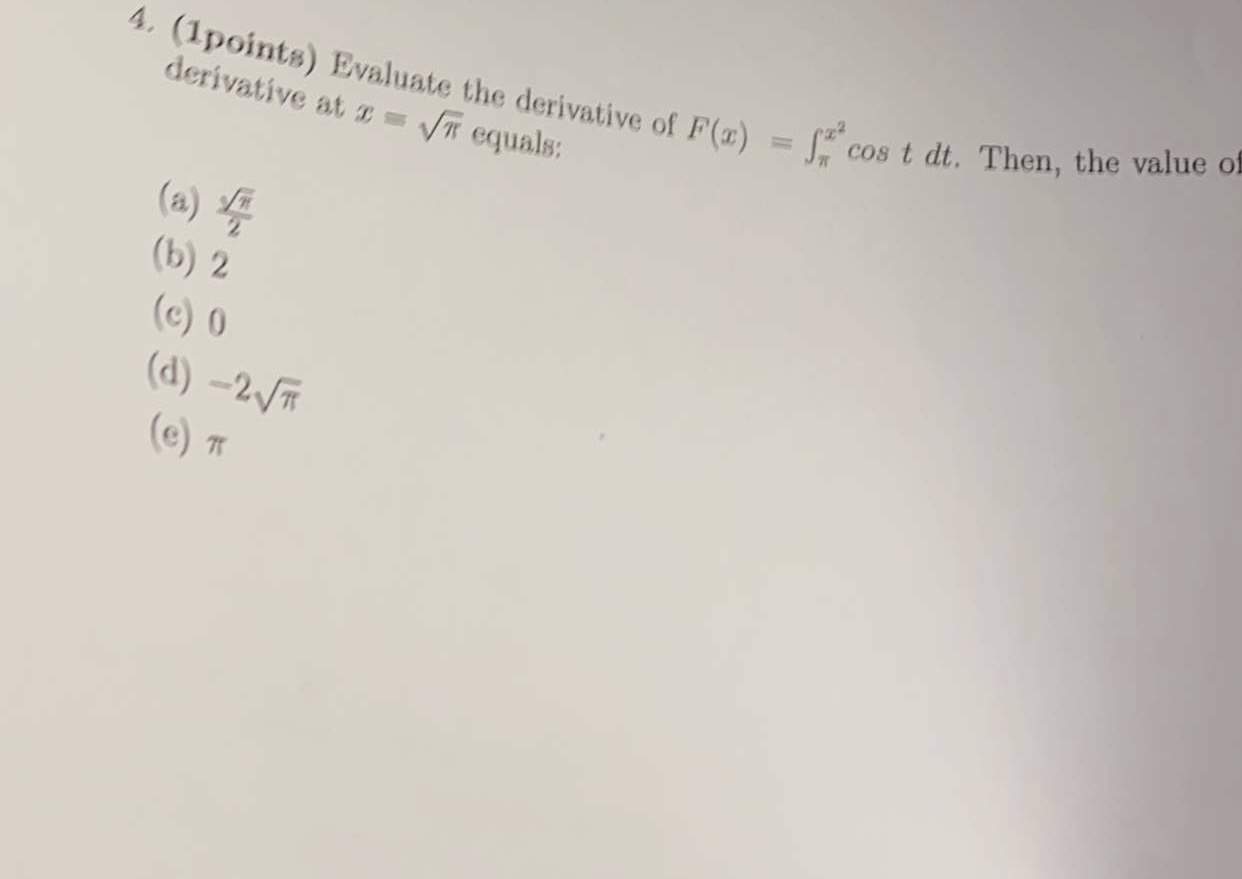 Solved (1 ﻿points) ﻿Evaluate the derivative of | Chegg.com