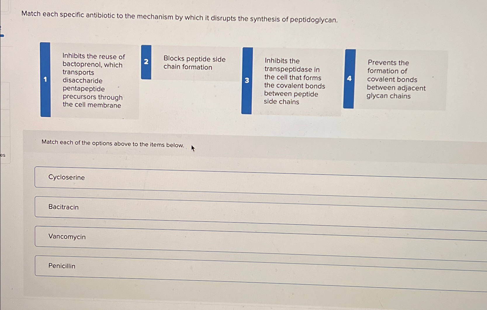Solved Match each specific antibiotic to the mechanism by | Chegg.com