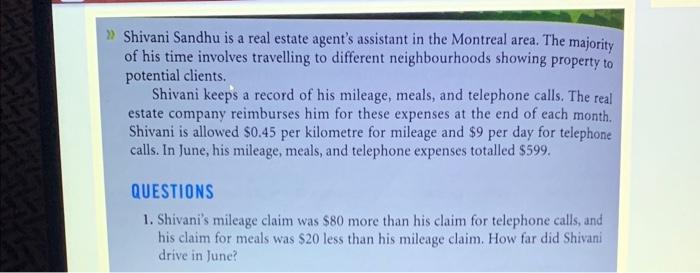 Solved Shivani Sandhu is a real estate agent's assistant in | Chegg.com