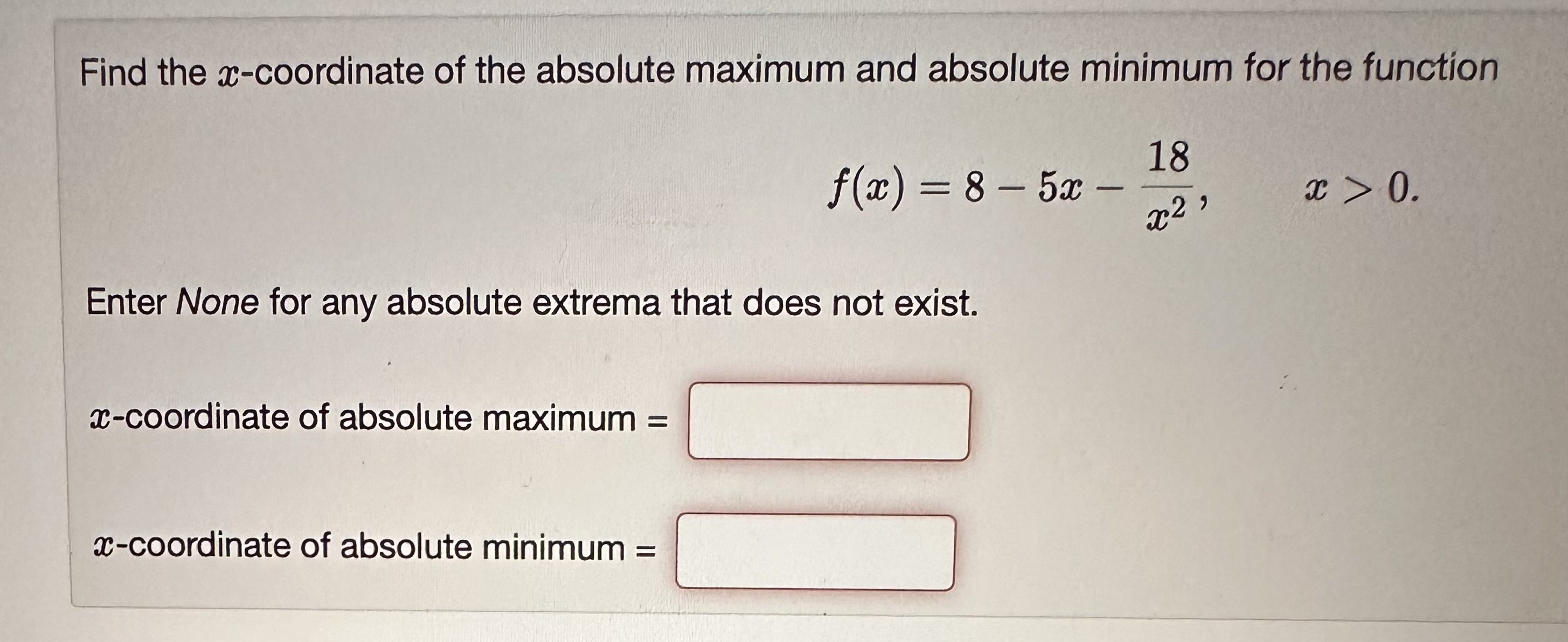 Solved Find the x-coordinate of the absolute maximum and | Chegg.com