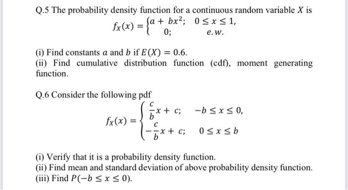 Solved Q.5 The probability density function for a continuous | Chegg.com