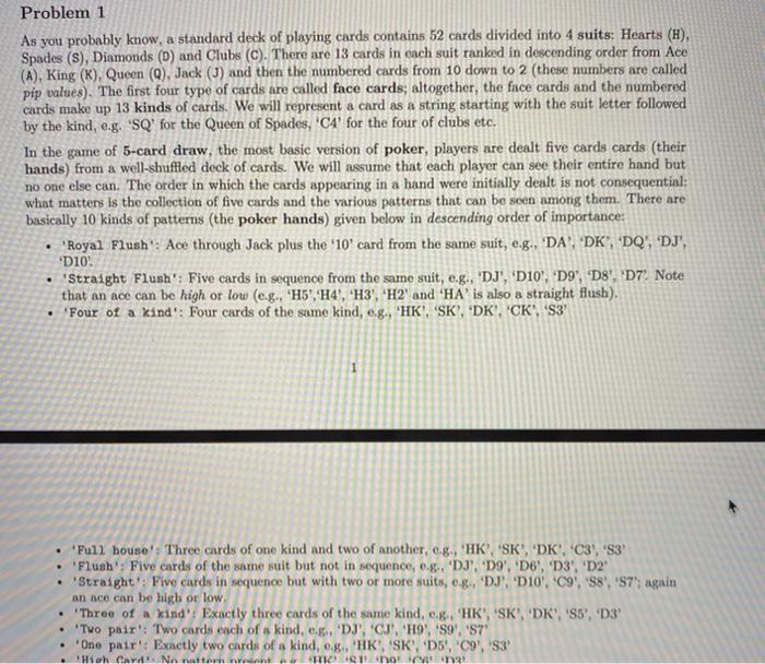 Solved Problem 1 As you probably know, a standard deck of | Chegg.com