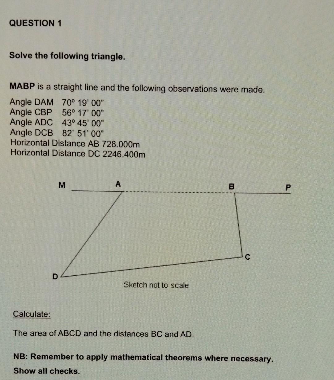 Solved QUESTION 1 Solve the following triangle. MABP is a | Chegg.com