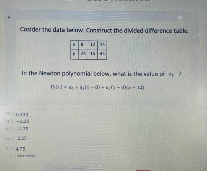 Solved 6 - Cosider the data below. Construct the divided | Chegg.com