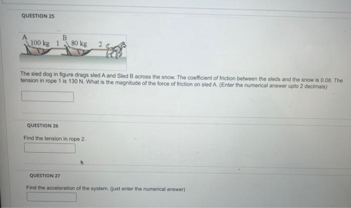 Solved The sled dog in figure drags sled A and Sled B across | Chegg.com