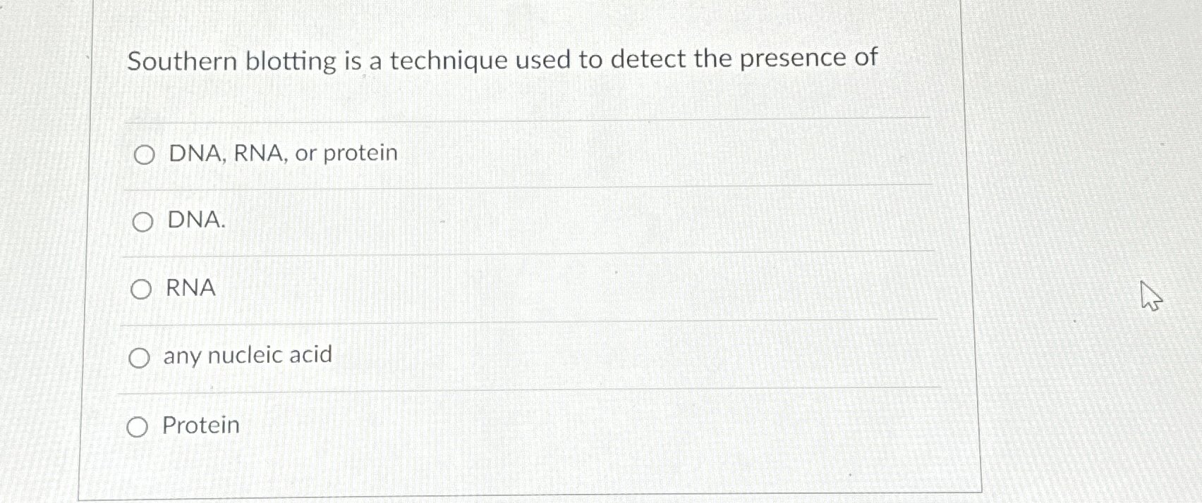 Solved Southern blotting is a technique used to detect the | Chegg.com