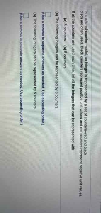 Solved In a colored-counter model, an integer is represented | Chegg.com