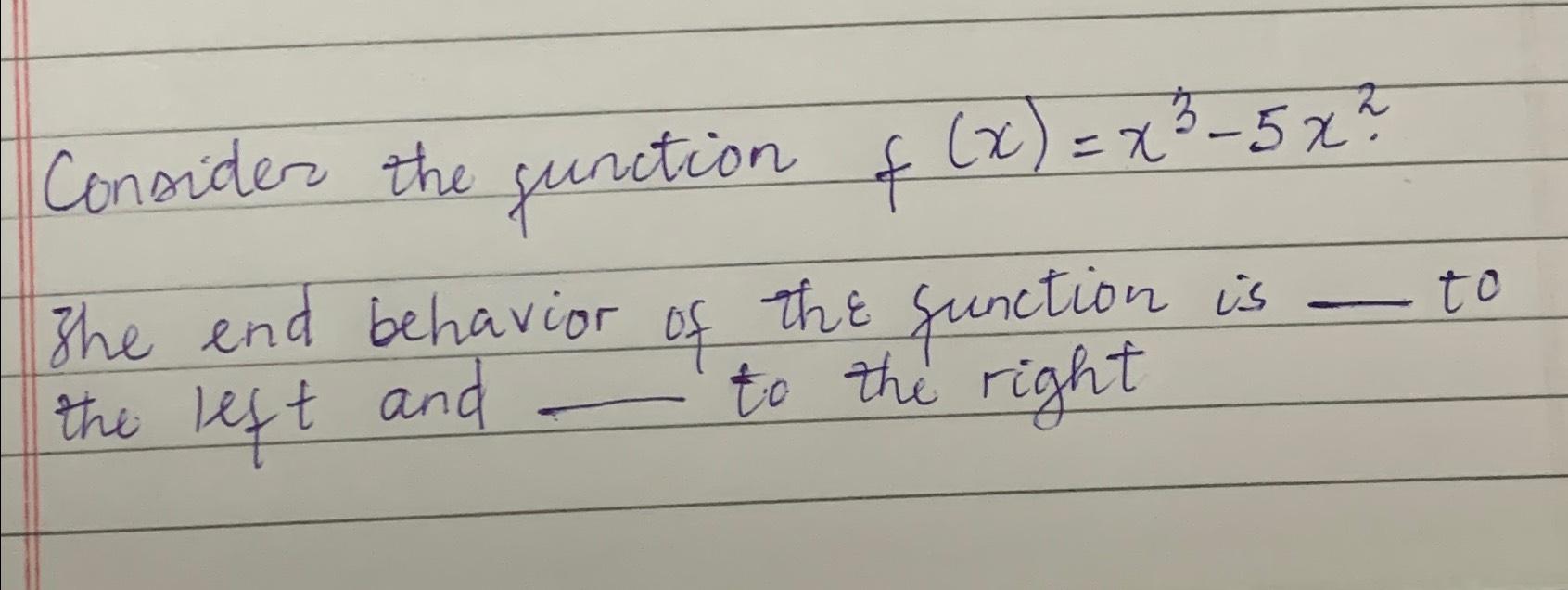 Solved Consider the function f(x)=x3-5x2.The end behavior of | Chegg.com