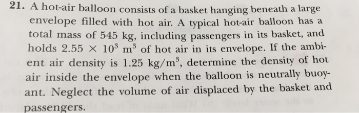 Solved 21. A hot-air balloon consists of a basket hanging | Chegg.com