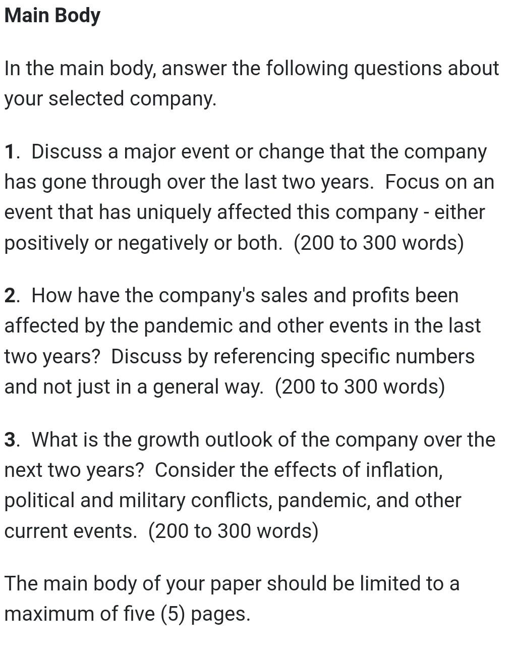 Solved Main Body In the main body, answer the following | Chegg.com