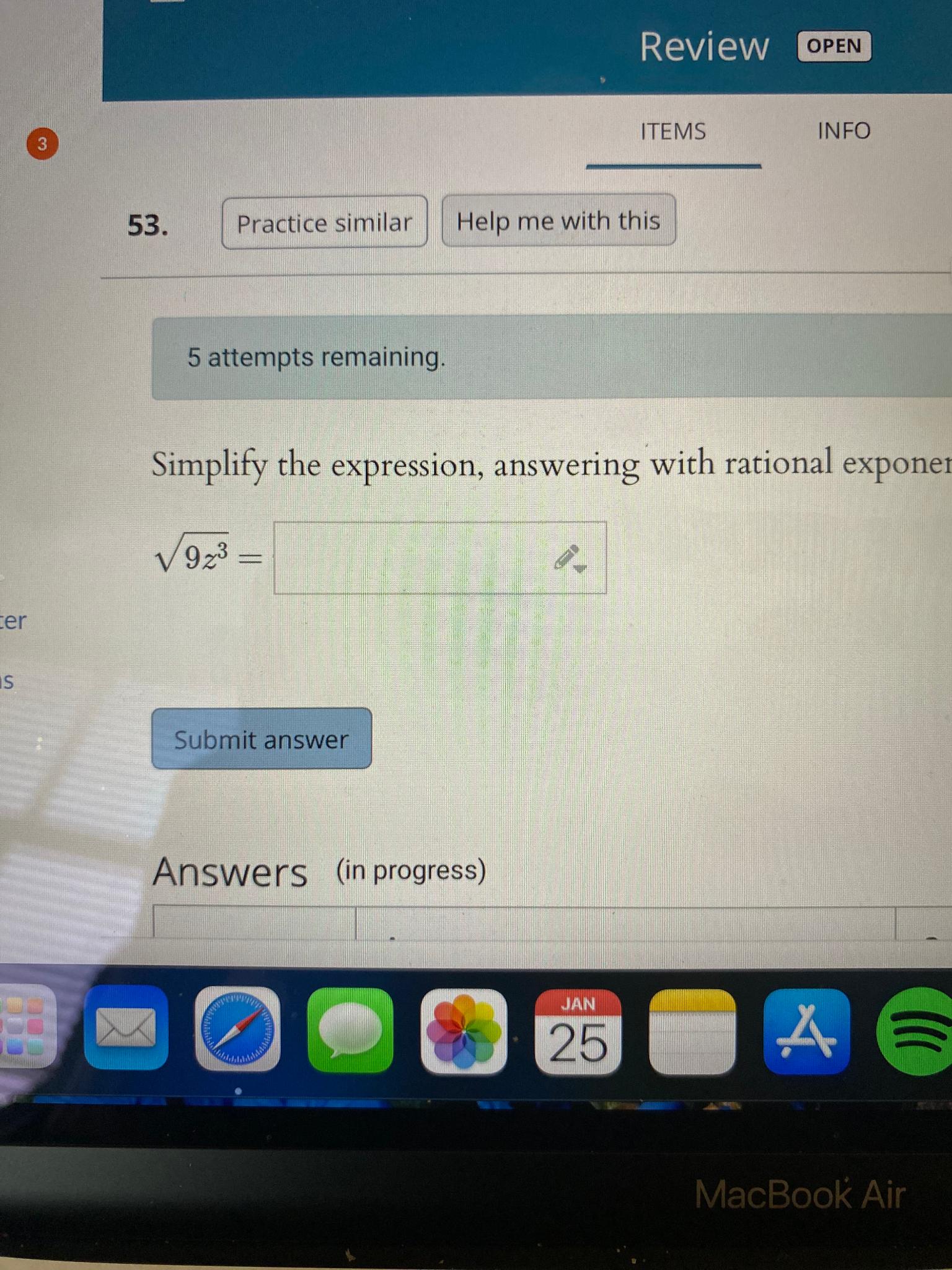 Solved Review(3)ITEMSINFO53.5 ﻿attempts remaining.Simplify | Chegg.com
