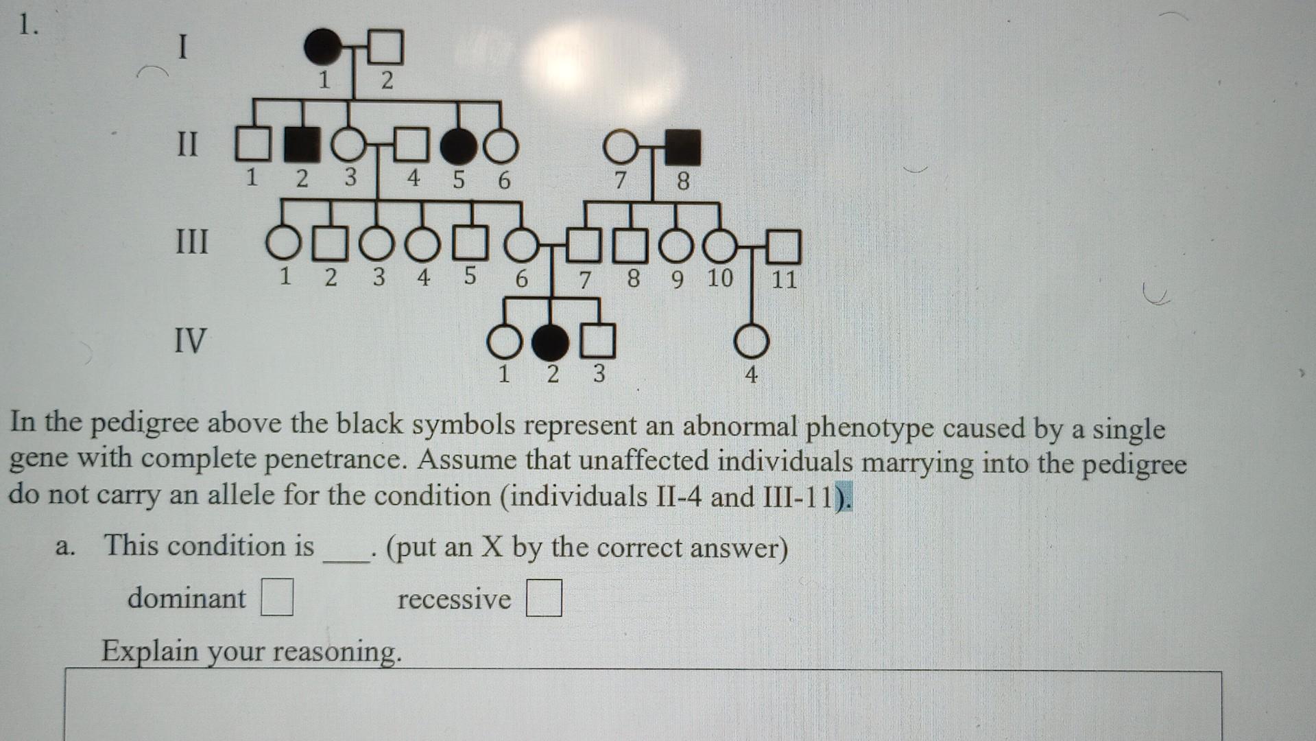 Solved In the pedigree above the black symbols represent an | Chegg.com