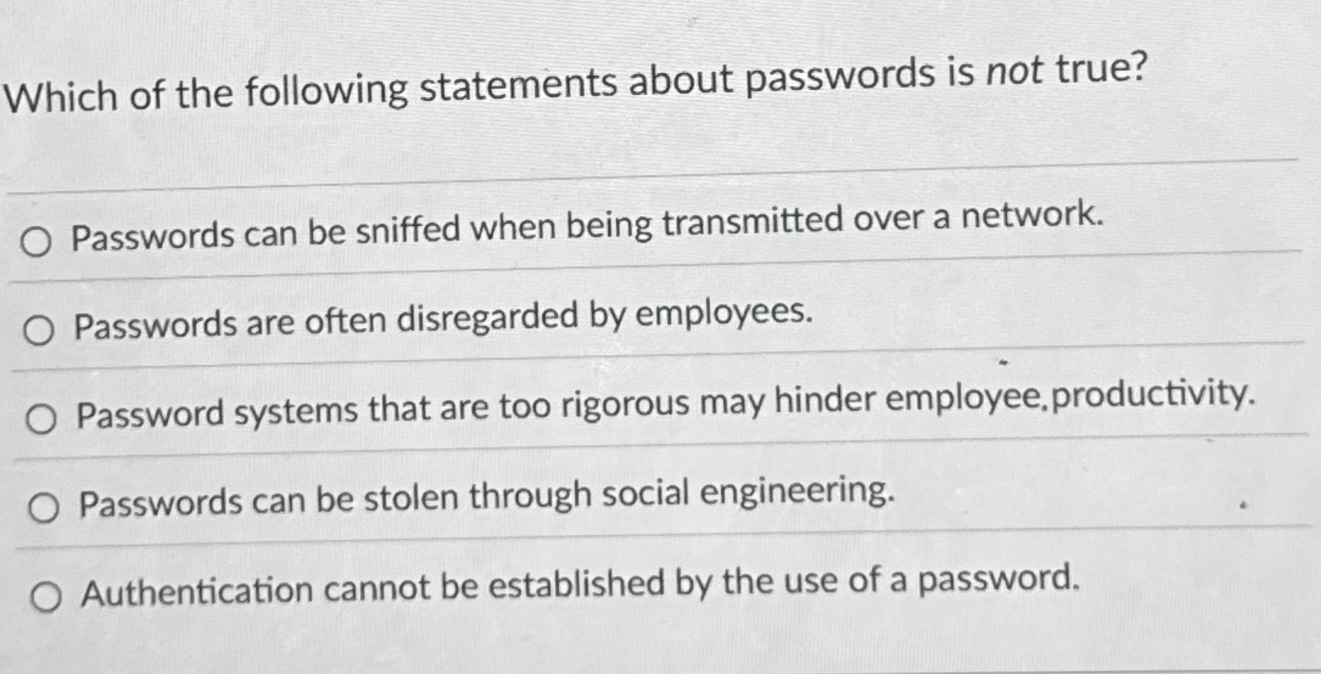 Solved Which of the following statements about passwords is | Chegg.com