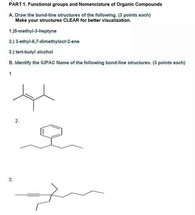 Solved PART 1. Functional groups and Nomenclature of Organic | Chegg.com
