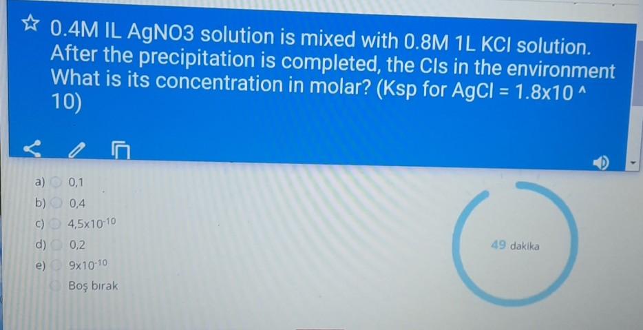 Solved $ 0.4M IL AgNO3 solution is mixed with 0.8M 1L KCI | Chegg.com
