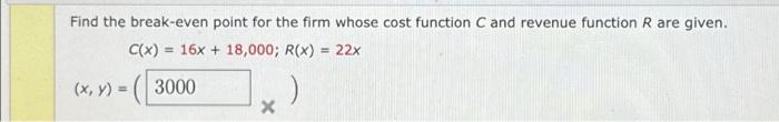 Solved Find the break-even point for the firm whose cost | Chegg.com