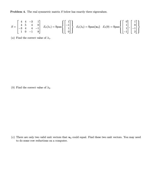 Solved Problem 4. The real symmetric matrix S below has | Chegg.com