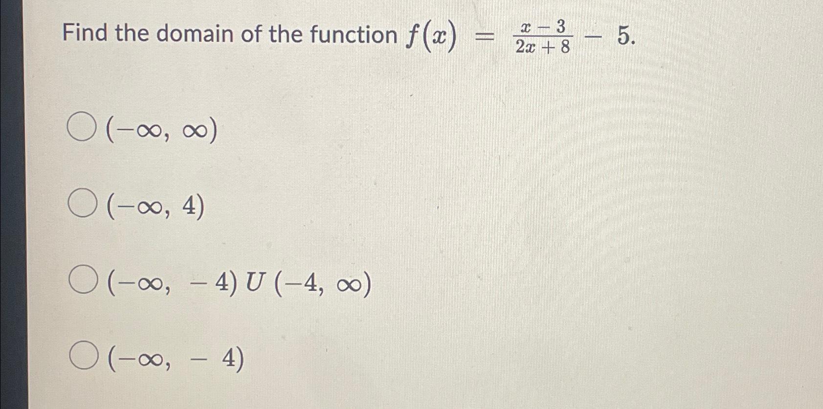 Solved Find the domain of the function f(x)=x-32x+8-5.) | Chegg.com