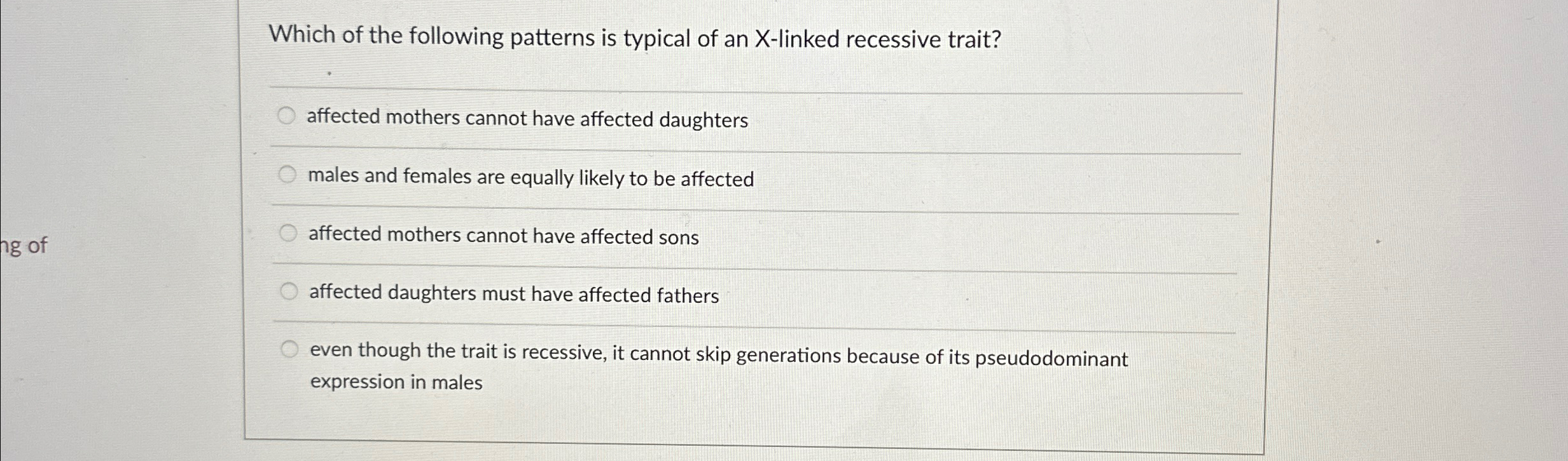 Solved Which of the following patterns is typical of an | Chegg.com