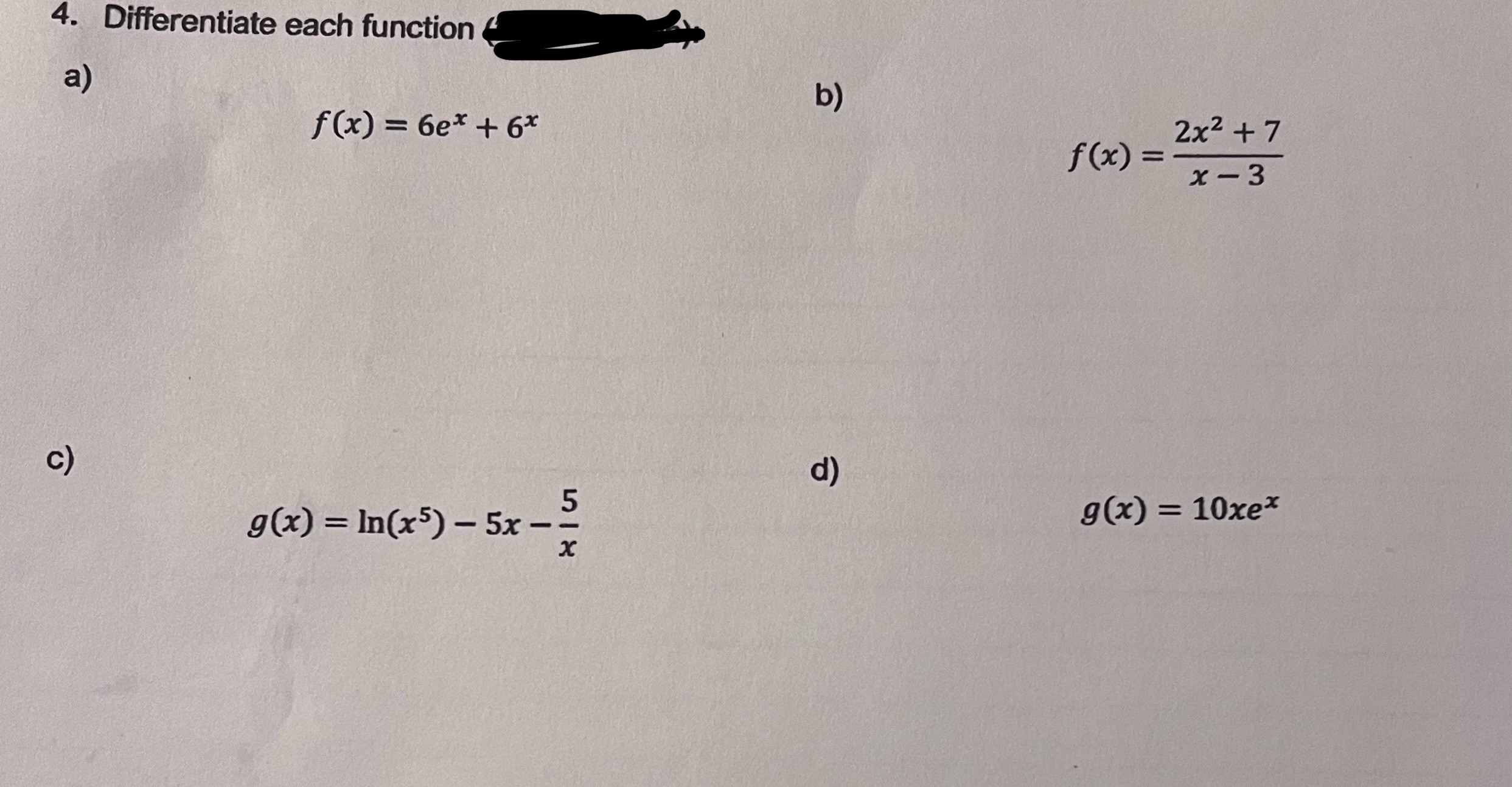 Solved Differentiate each | Chegg.com