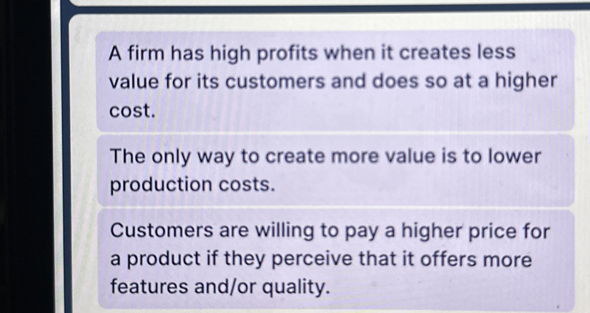 Solved A firm has high profits when it creates less value | Chegg.com