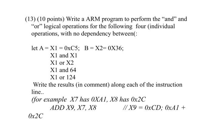 Solved 13 10 Points Write A Arm Program To Perform The